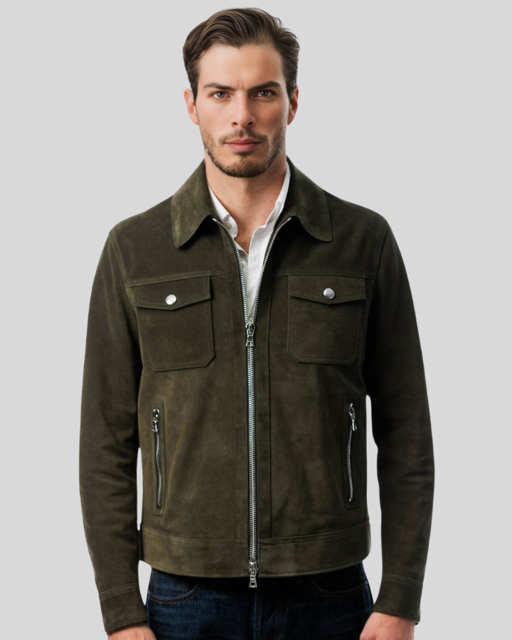 Mens Atlas Olive Green Leather Jacket – NYC Leather Jackets