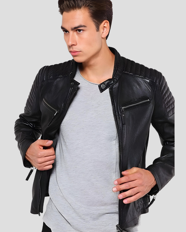 Mens Greg Black Leather Racer Jacket - NYC Leather Jackets