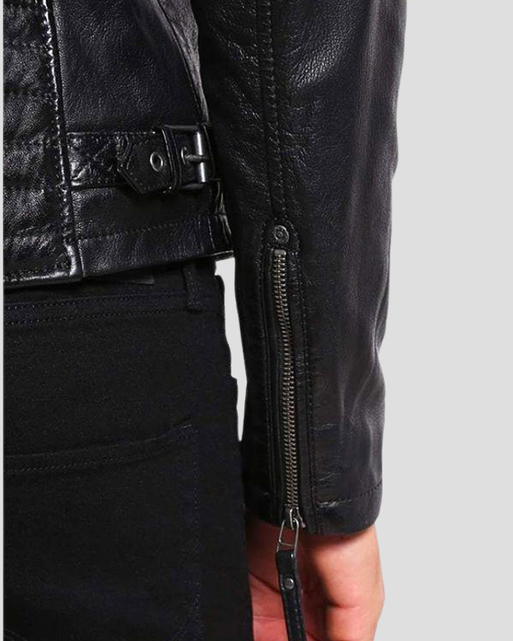 Mens Greg Black Leather Racer Jacket - NYC Leather Jackets