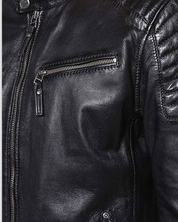 Mens Greg Black Leather Racer Jacket - NYC Leather Jackets