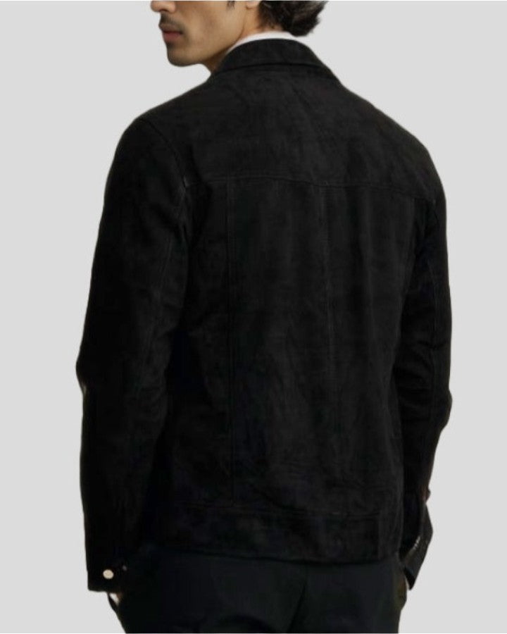 Mens Alexander Black Suede Leather Jacket with Double Front Pocket ...