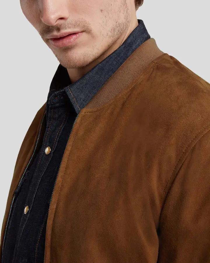 Mens Dillon Tan Suede Leather Jacket - NYC Leather Jackets