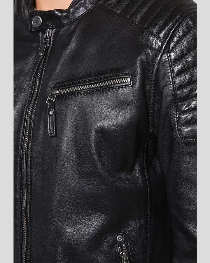 Mens Greg Black Leather Racer Jacket - NYC Leather Jackets