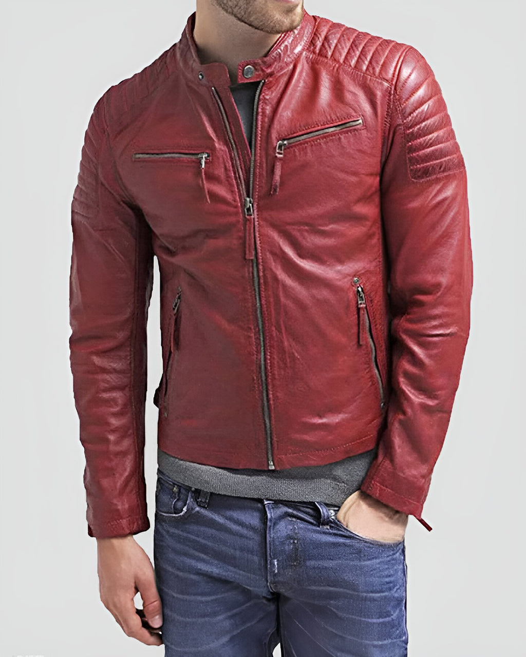 Mens Vivian Red Quilted Racer Leather Jacket – NYC Leather Jackets